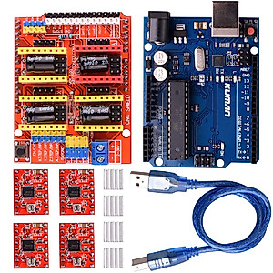 kuman CNC Shield Expansion Board V3.0 +UNO R3 Board + A4988 Stepper Motor Driver with Heatsink for Arduino Kits K75 (CNC Shield+UNO R3+Stepper Motor) (K75-CNC-UK), Red Blue