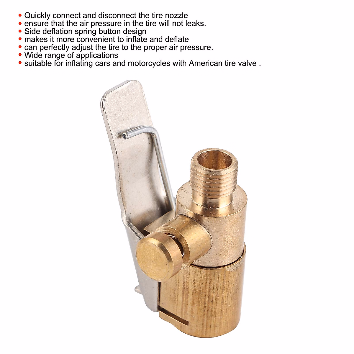 Tire Inflator Chuck, Brass Air Chuck Open,Tire Inflator Chuck Tyre Quick Inflation Clip Clamp Connector for Car Motorcycle with Valve