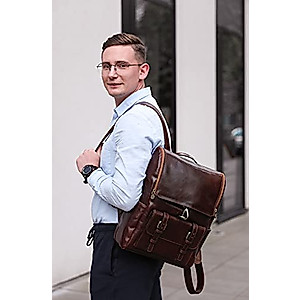 Time Resistance Leather Backpack up to 15in Laptop Brown Travel Bag