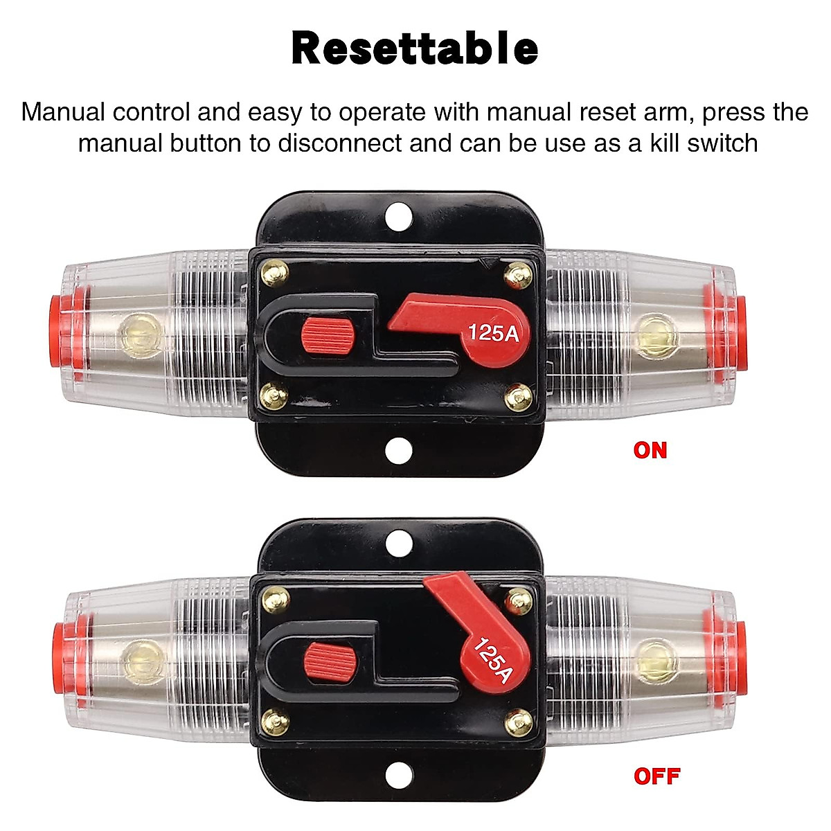 ZOOKOTO 12V-24V DC 125A Car Audio Inline Circuit Breaker Reset Fuse Holders Inverter for Stereo Switch System Protection 125 Amp