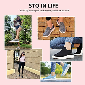 STQ Walking Shoes Women Comfortable Slip On Sneakers Lightweight Mesh Casual Work Loafer Light Grey Pink US 8