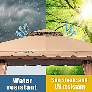 FAB BASED 10x13 Patio Gazebo with Mosquito Netting and Sand Bag - Aluminum Pole & Polyester Top, Fireproof Enclosure & Waterproof Screen Tent, Garden Pavilion for Patio, Backyard, Lawn (Khaki)