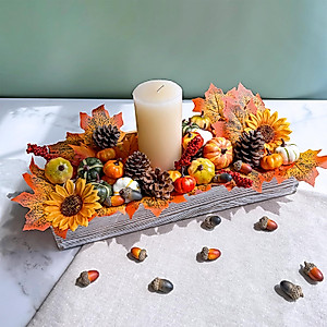 68 Pcs Assorted Mini Artificial Pumpkins with Maple Leaves Pinecones Acorns Sunflowers Berries Fall Decorating Kit for Fall Wedding Thanksgiving Halloween Table Centerpiece Wreaths Vase Bowl Fillers