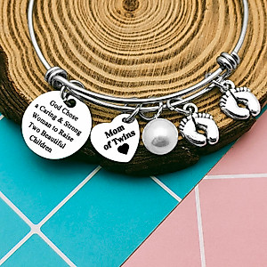 Heigebi Twin Mom Gift Mom Bracelets Twins Jewelry Gift New Mom Gift Mommy to Be Gift Announcement Gift for Wife from Husband New Mom Bracelets Mom Gift Mother's Day Gift Birthday Gift