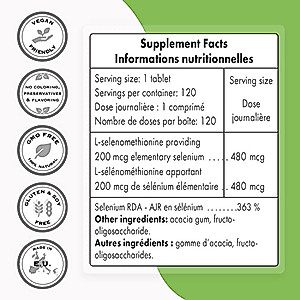 Supersmart - L-Selenomethionine 200 mcg per Day (Selenium Supplement) - Potent Antioxidant - Cells & DNA Protect - Immune Support | Non-GMO & Gluten Free - 120 Tablets
