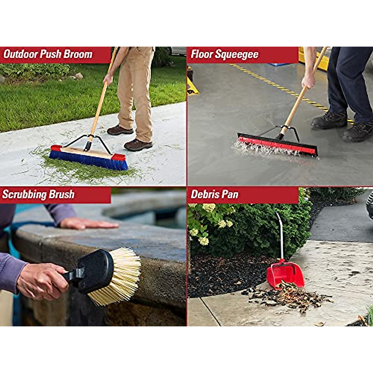 Harper 37518500 Heavy Duty Cleaning Set with Outdoor Push Broom, Floor Squeegee, Debris Pan and Handheld Scrubbing Brush