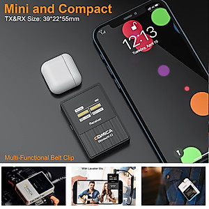 comica BoomX-DMI1 Wireless Lavalier Lapel Microphone for iPhone iPad, Plug & Play 2.4GHz Lapel Mic with Real-time Monitoring for TikTok YouTube Facebook Live Stream Vlogging Video Recording.