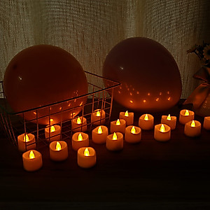 24Pack Flickering Battery Operated LED Tealight Candles, Realistic Electric Fake Candle for Wedding, Table, Gift, for Table Centerpieces, Mood Lighting and Home Decor, Outdoor (Battery Included)