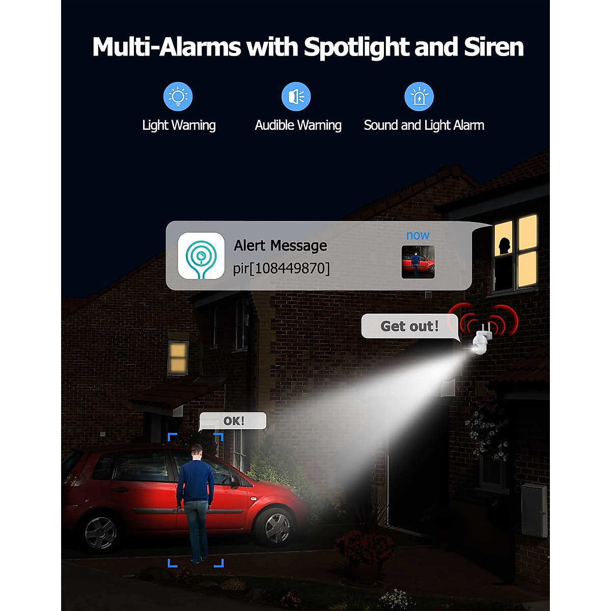 【2K】 Solar Powered Security Cameras Wireless Outdoor, 2 Pack, Pan Tilt 360°WiFi Camera with Color Night Vision/PIR Sensor/2-Way Audio/Alexa/Google Assistant