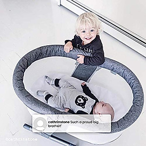 Simmons Kids Oval City Sleeper Bedside Bassinet - Adjustable Height Portable Crib with Wheels & Airflow Mesh, Grey Tweed 31.5x19.7x30 Inch (Pack of 1)