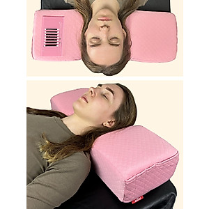 XOLLOZ Pillow for Eyelash Extensions - Curved Memory Foam Lash Bed Pillow with Neck and Back Support, Perfect Pillow for Eyelash Extensions, Two Pockets for Tools On The Sides of Pillow (Pink)