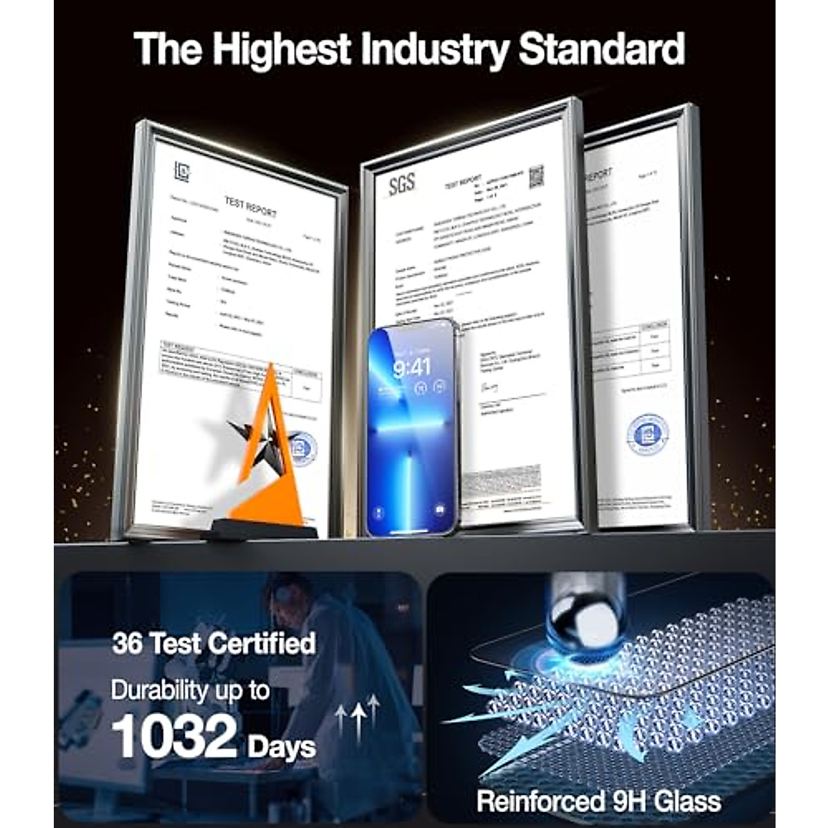 UltraGlass UNBREAK TOP 9H+ Glass for iPhone 13 Pro Max Screen Protector Glass [Military SGS Shatterproof & Longest Durable] Full Screen Protector 13 Pro Max Tempered Glass, Anti-fingerprint, 2 Packs