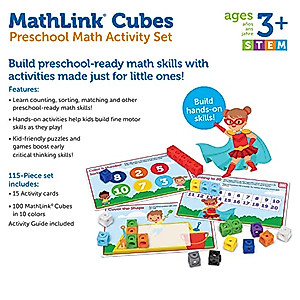 Learning Resources MathLink Cubes Preschool Math Activity Set, 115 Pieces, Ages 3+ Preschool STEM Activities, Math Activity Set and Games for Kids