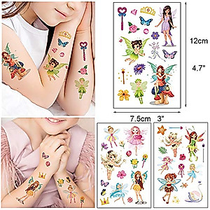 Yarlilyan 100+ Fairy Glitter Tattoos for Girls, Children Birthday Party Favor Temporary Tattoo Sticker, Magic Fantasy Butterfly Flower Pink Fake Waterproof tattoo on kids Body Hand Arm Face 10 Sheets
