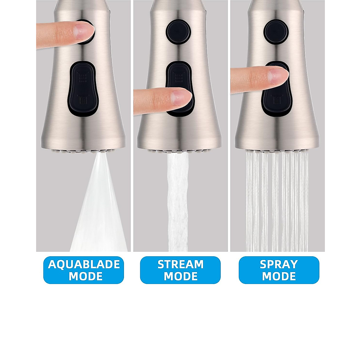 Hibbent Pull Down Kitchen Faucet Head Replacement, 3-Function Kitchen Sink Spray Nozzle with 10 Adapters, Compatible with Moen, American Standard, Delta, Kohler Faucets, Brushed Nickel