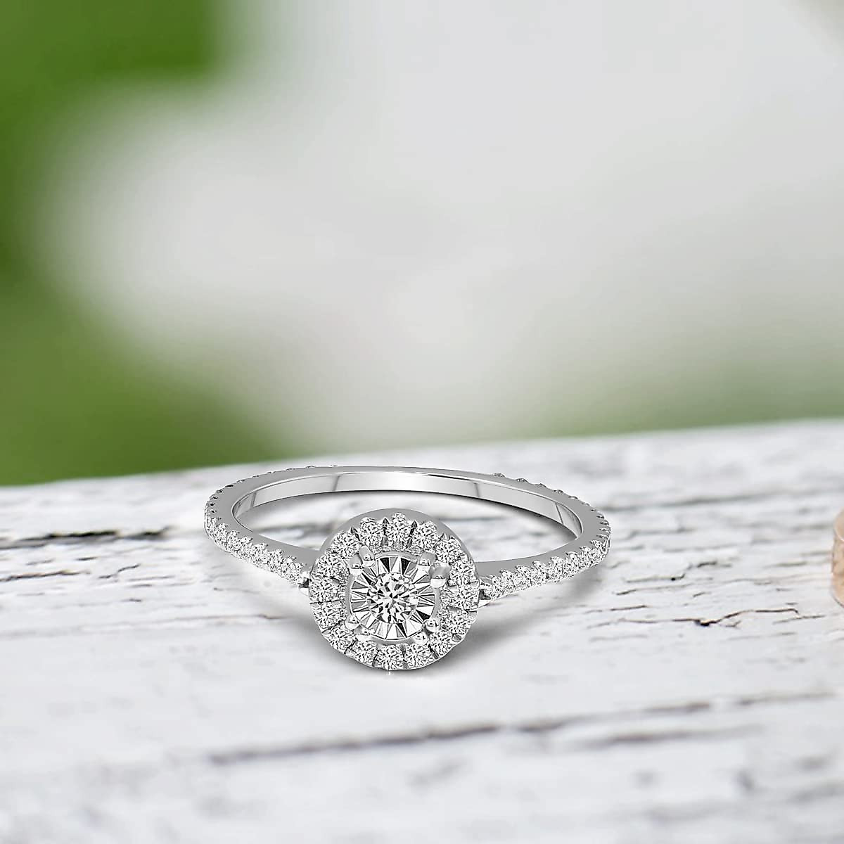 FRIENDLY DIAMONDS Lab Created Diamond Ring 3/8 Carat Lab Grown Halo Diamond Engagement Rings For Women 10K White Gold Lab Created SI-GH Quality Halo Diamond Rings Pure Diamond Halo Rings