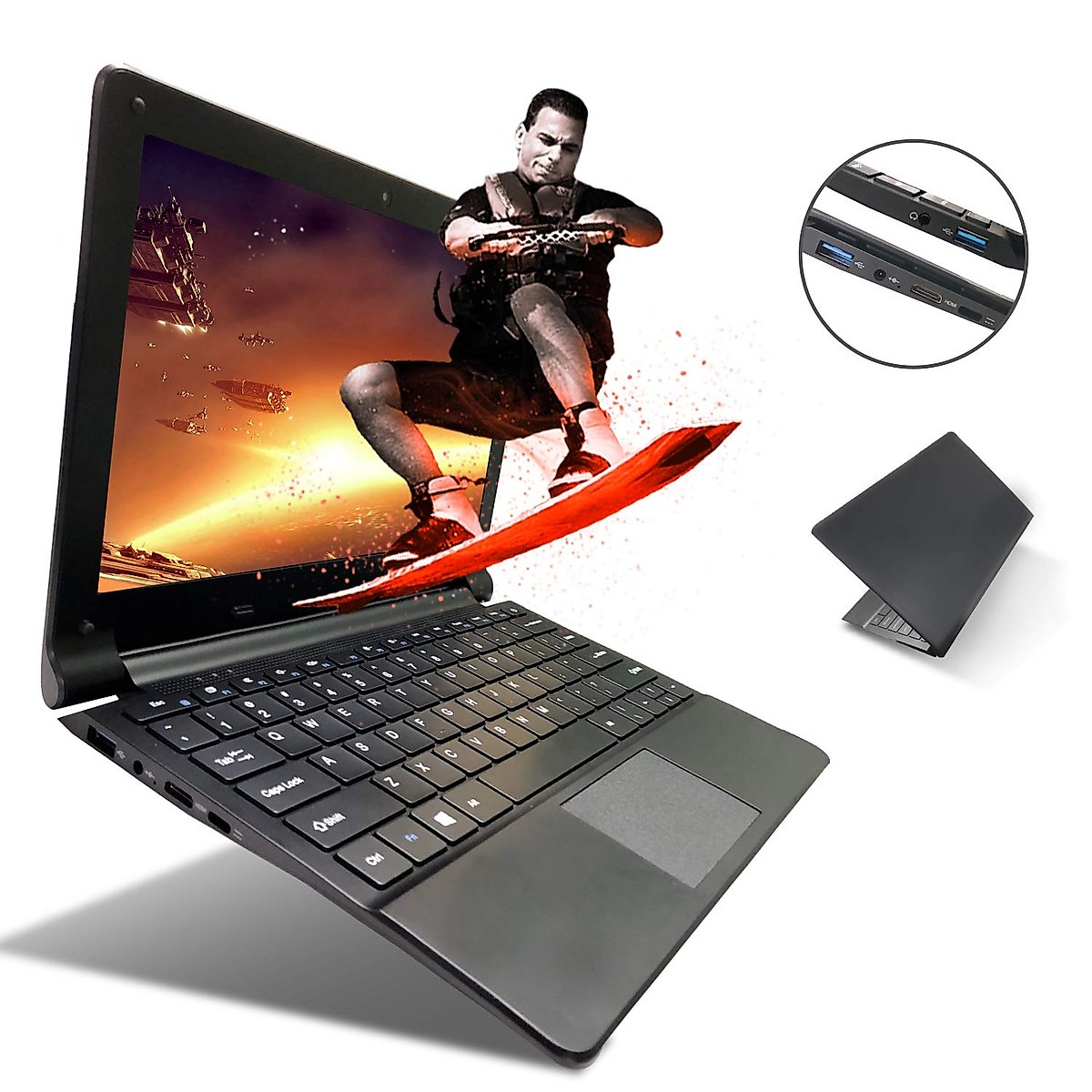 Tocosy HD 12.5 inch Ultrabook Laptop Notebook Computer Windows 10 Quad Core Atom 1.44Ghz Processor 4GB RAM 64GB eMMC Storage USB WiFi HDMI Camera Speaker Keyboard (Black)