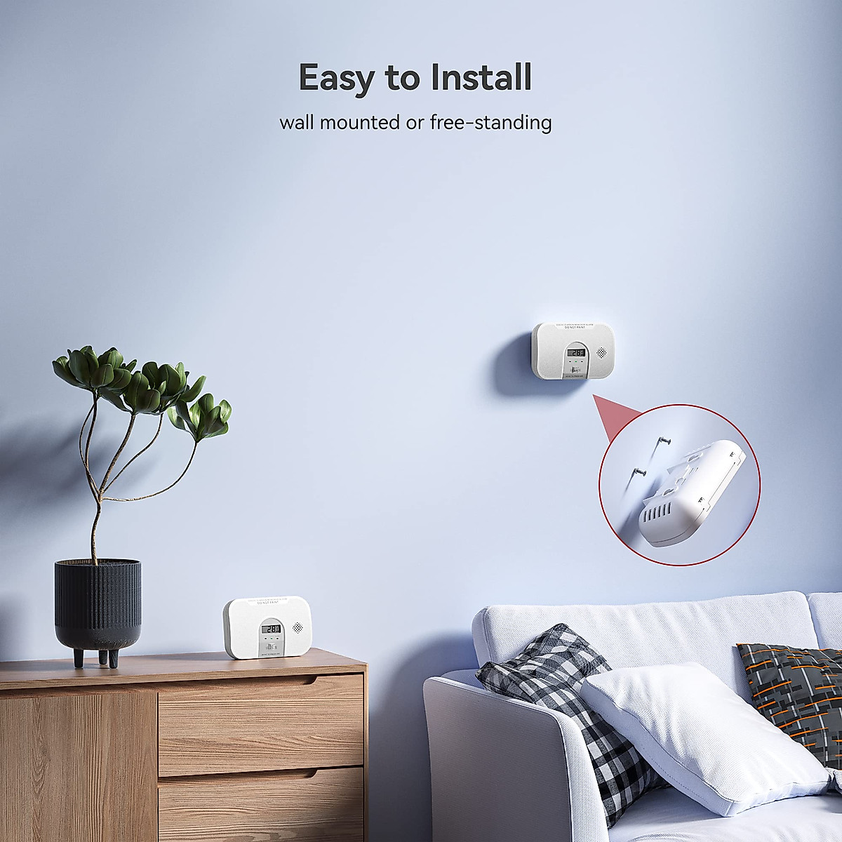 Siterlink Carbon Monoxide Detector, 10-Year Life Carbon Monoxide Alarm, Replaceable Battery CO Detector with LCD Digital Display and Test Button, 3 LED Lights CO Alarm for Home, GS828C-D, 1 Pack