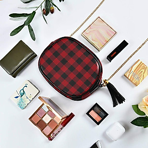 ALAZA PU Leather Small Crossbody Bag Purse Wallet Red Black Buffalo Lattice Plaid Cell Phone Bags with Adjustable Chain Strap & Multi Pocket