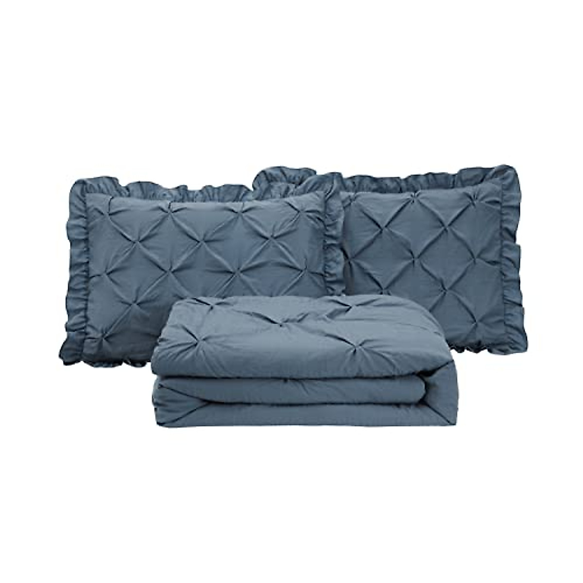 Chezmoi Collection Aria 3-Piece Pinch Pleat Pintuck Ruffle Skirt Bedspread Set - French Country Chic Farmhouse - California King, Dusty Blue