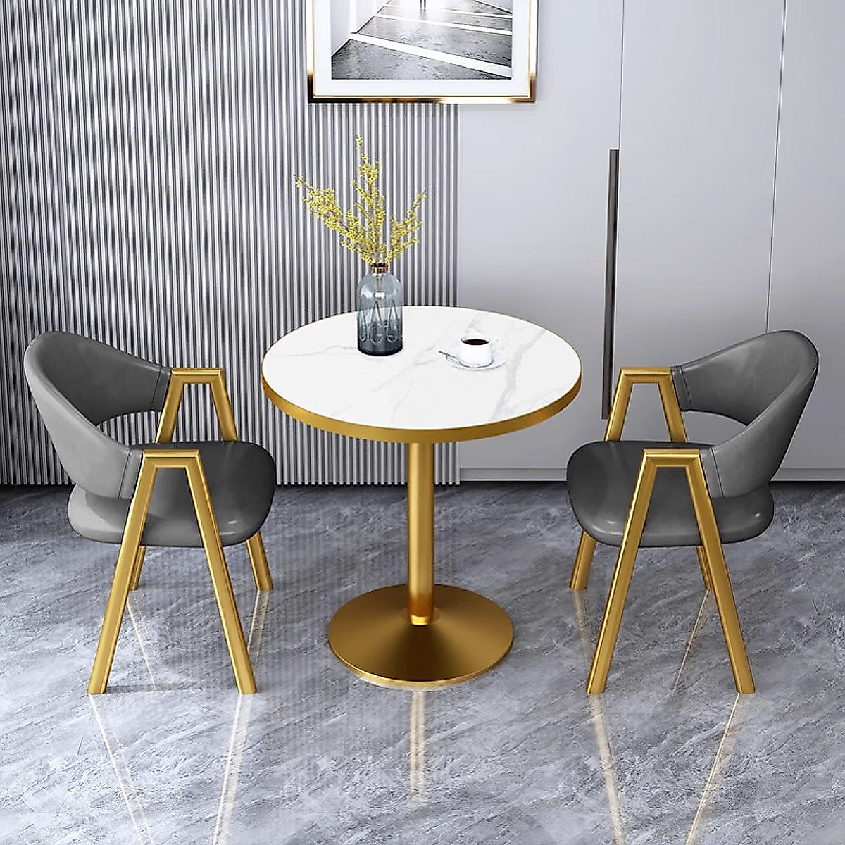 BBTF Conference Table Chairs Set Small Office Conference Table and Chairs Set of 2 Modern Help with Communication and Collaboration White+Gold 75cm (Color : Dark Grey)