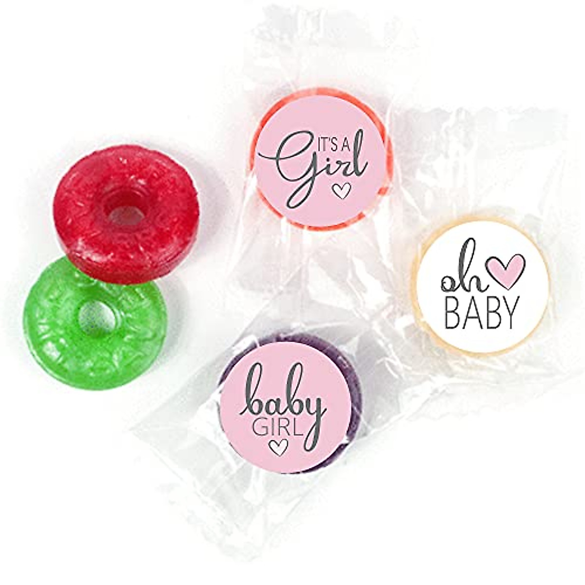 270 PCS Pink Baby Shower Stickers, 6 Design Self Adhesive Circle Label Stickers,Baby Shower Envelope Seals Candy Stickers,Baby Shower Party Chocolate Stickers,Candy Stickers.（012）