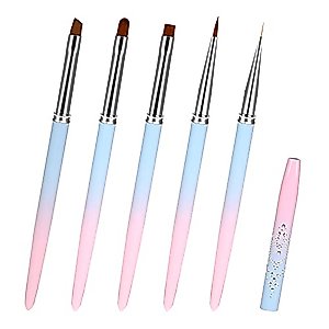 5Pcs Nail Polish Clean Up Brush Set, Manicure Nail Art Polish Remover Brush with Nail Liner Brush Professional Nail Detail Brush Nail Painting Tool for Nail Art Design & Polish Mistake Cleaning