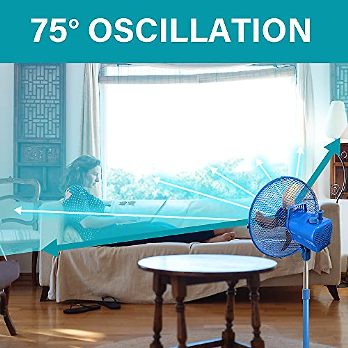 Brentwood Whisper Quiet 3-Speed 12-Inch Oscillating Pedestal Stand Fan (blue)