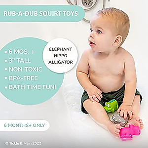 Tickle & Main Rub-a-Dub Gift Set, 5-Piece Bath Set Includes Elephant Hooded Towel, 3 Jungle Safari Squirt Toys, and Book for Boys and Girls!