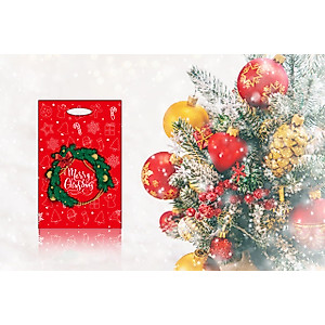jabberwpacking 100pcs Christmas Gift Bags 7.8"x11.8" Medium Plastic Christmas Gift Wrapping Bags for Gifts Presents Xmas Holiday Party