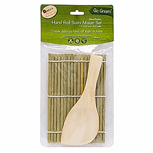 Helen’s Asian Kitchen Sushi Hand Roll Mat with Rice Paddle, 7.25-Inches x 5.25-Inches, Natural Bamboo