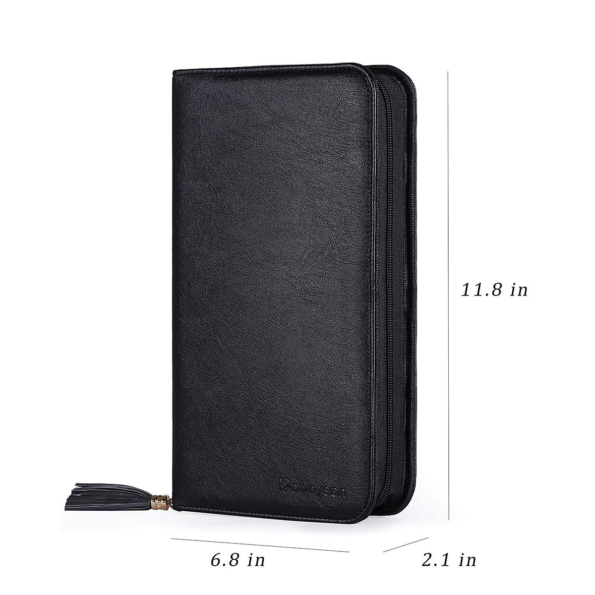 Rownyeon Professional Makeup Brushes Organizer Bag Makeup Artist Cosmetic Case Leather Handbag Black Travel Portable(Only Bag)