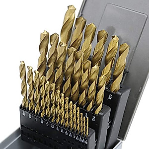 Monster & Master Titanium-Plated Drill Bit Set, High-Speed Steel Gold Drill Bits with 135-Degree Bifurcated Tip, 1/16"to 1/2", Long Twisted Metal Jobber Bit, 29-Piece