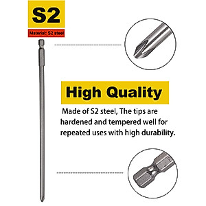 Rocaris 10 Pack Extra Long Phillips Screwdriver Bit Sets, 1/4 Inch Hex Shank Magnetic Screwdriver Bits Cross Head S2, 8 Inch