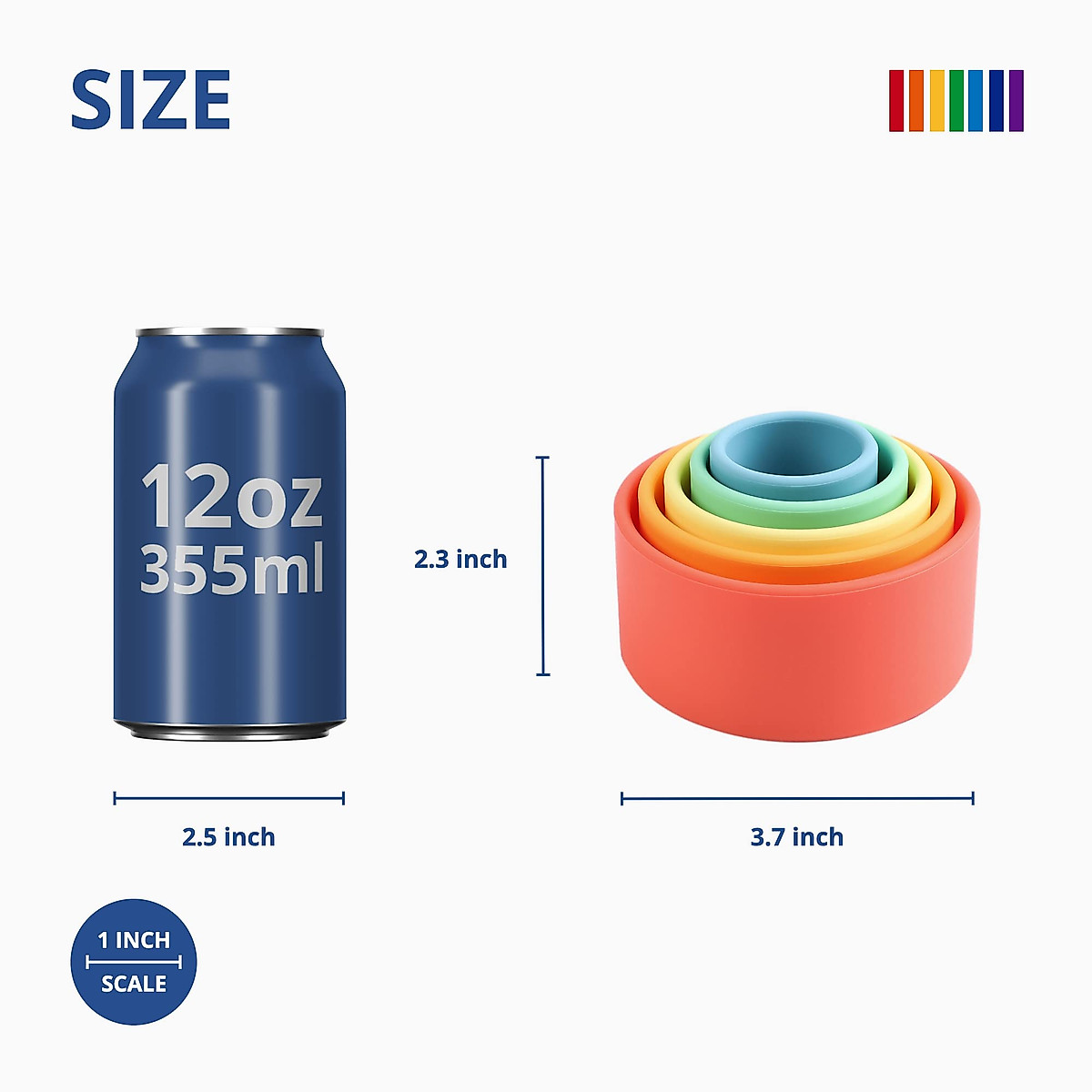 BLUE GINKGO Silicone Stacking Cups – Nesting & Sensory Stacking Toy for Toddlers | Open-Ended Montessori Toy with 5 Cups (Matte Colors)