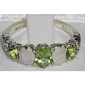 LetsBuyGold 14k White Gold Natural Peridot and Opal Womens Anniversary Ring - Size 4.25