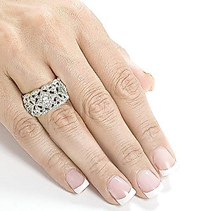 Kobelli Diamond Antique Style Filigree Wide Anniversary Ring 1/2 carat (ctw) in 10K White Gold, Size 10, White Gold