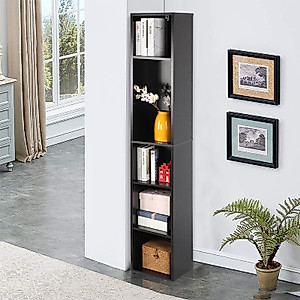 PACHIRA E-Commerce 71" H Tall Narrow Bookcase for Home Office Black, 6 Cubes Adjustable Book Shelf Display Rack Wooden Modern Corner Bookcase, 12" D x 12" W x 71" H