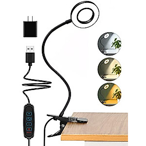 Desk Lamp Clip on Light, Desk Light 48 LED Lamp with 3 Lighting Modes, Dimmable 10 Brightness Levels, 360° Adjustable Gooseneck, Eye-Caring Small Lamp for Bed Headboard Reading Makeup Eyebrow (Black)