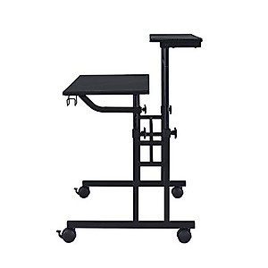 Techni Mobili Rolling Writing Desk with Height Adjustable Desktop and Moveable Shelf, Black
