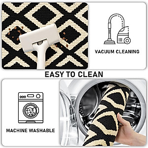 GIB Kitchen Rugs Mats for Floor Set of 2, Non Slip/Skid Kitchen Runner Rugs, Super Absorbent Machine Washable Soft Standing Mats for Kitchen Decor, Laundry & Sink, Black and Cream Diamond
