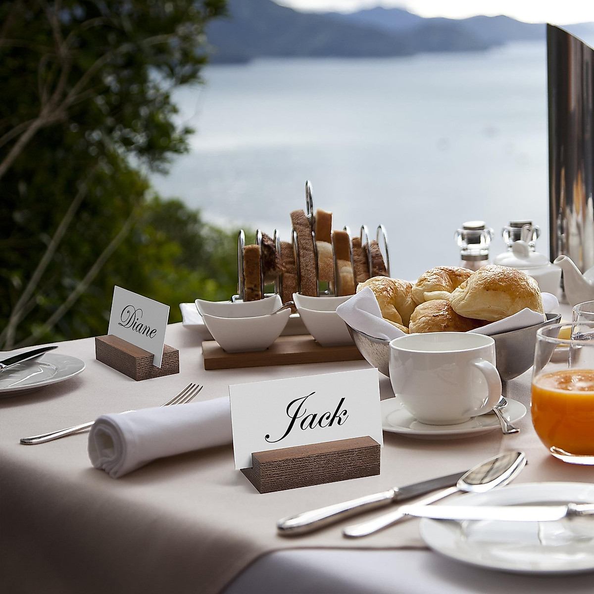 12 Pack Wood Place Card Holder - Small Place Card Holders for Table - Brown Table Number Holders for Wedding - Table Sign Holders - Picture - Wooden Photo Holders for Tables - Mini Place Card Stands