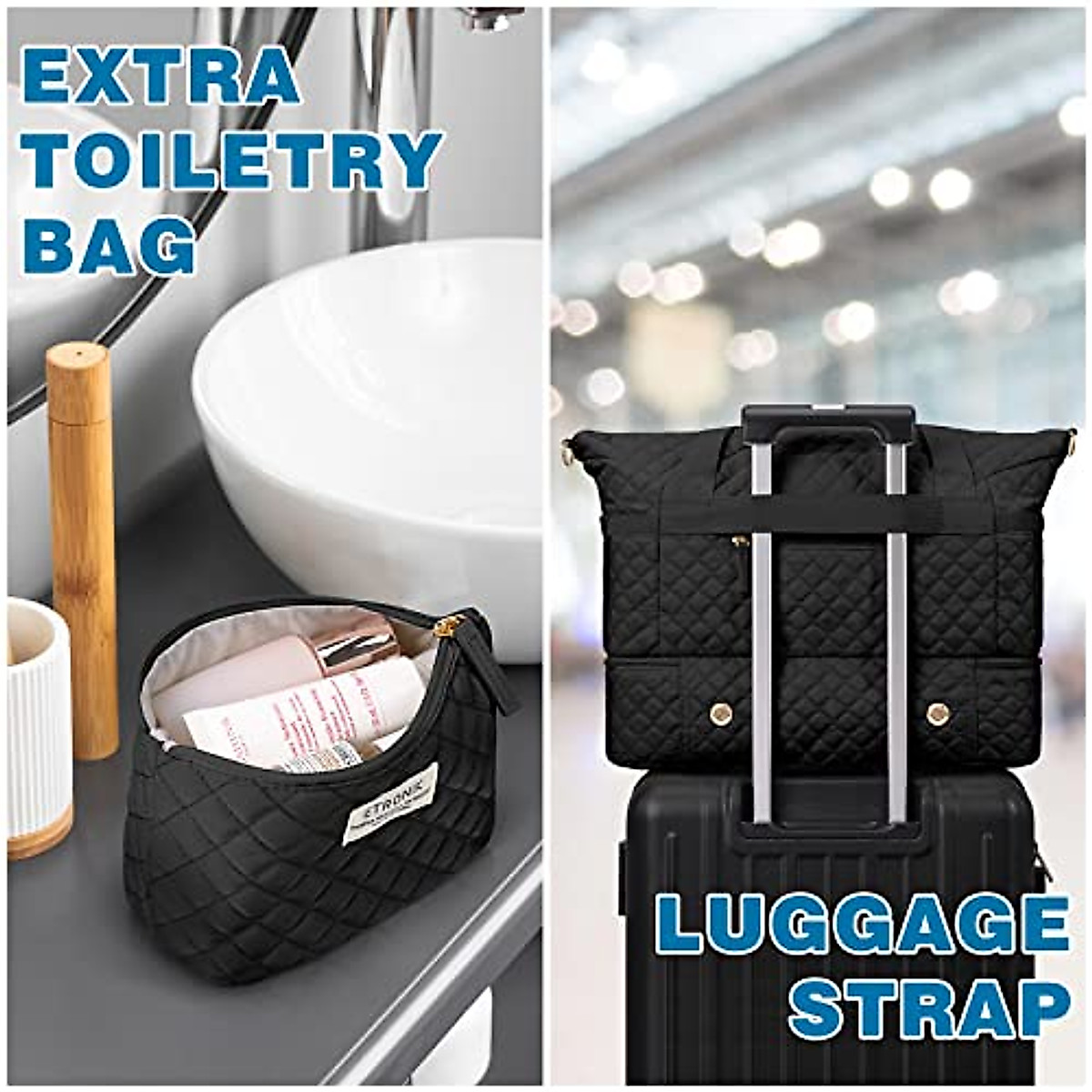 ETRONIK Travel Bag for Women, Gym Duffel Bag with Shoes Compartment, Weekender Overnight Bag with Wet Pocket for Women Travel Gym Daily Use (Black)