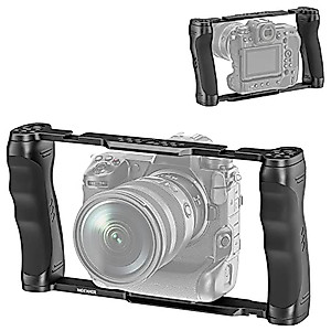 NEEWER Video Camera Cage Rig with Arca Type Base, Dual Grips, 3/8" ARRI Locating & 1/4" Threads, Cold Shoes, Universal Camera Stabilizer Compatible with SmallRig NEEWER Baseplate 15mm Rods, CA016