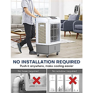 BALKO Evaporative Air Cooler, 2100CFM Windowless Air Conditioner Outdoor, 8 Gal Water Tank Swamp Cooler Cooling UP to 700 Sq.ft, Remote, 2 Modes&3 Speeds, 7H Timer, 60°Oscillation for Garage Indoor