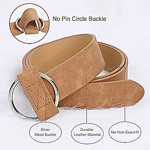 XZQTIVE Women Leather Belt No Pin Circle Buckle Fashion Waist Belt For Jean Dress Brown Round Buckle 105cm