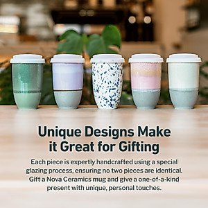 NOVA CERAMICS Travel Mug – Travel Coffee Tumbler – On the Go Coffee Mug – Microwave & Dishwasher Safe Green Coffee Tumbler - Gifts for Women Men Him Her – 12oz – Emerald