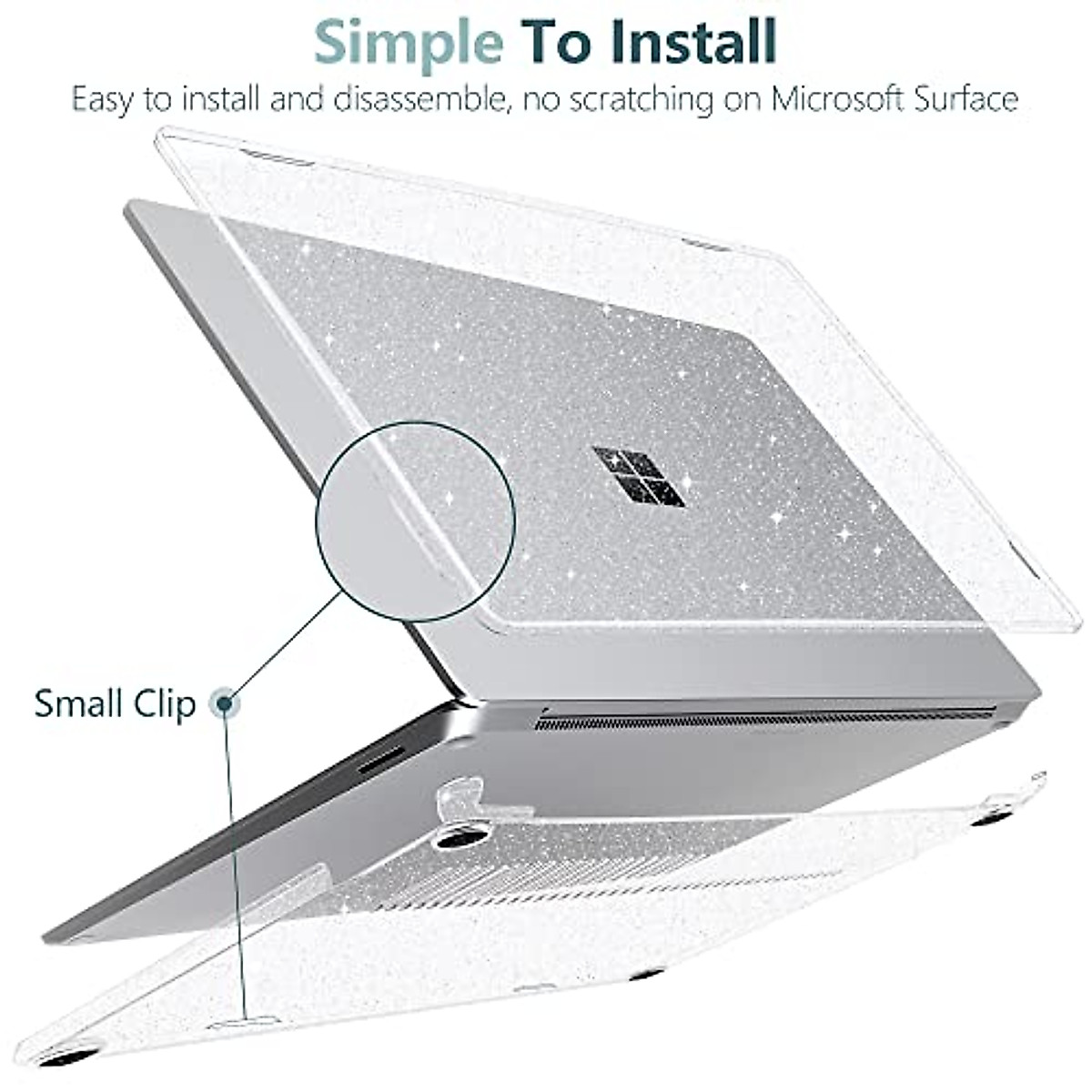 Batianda Premium Protective Case for 13.5 inch Microsoft Surface Laptop 5 4 3 with Metal Palm Rest - Slim Design with Superior Impact Resistance & Keyboard Cover & Screen Protector, Bling Clear