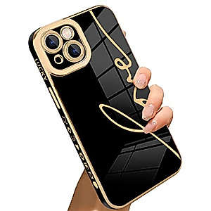 Bonoma Compatible with iPhone 14 Plus Case Love Letter Graphic Plating Electroplate Luxury Elegant Case Camera Protector Soft TPU Shockproof Protective Back Cover iPhone 14 Plus Case -Black
