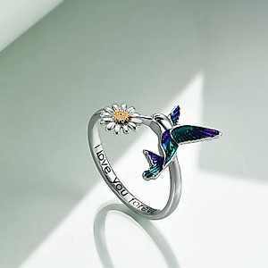 POPLYKE Hummingbird Rings Gifts for Women 925 Sterling Silver Bird Daisy Flower Ring for Girls Friend （7）